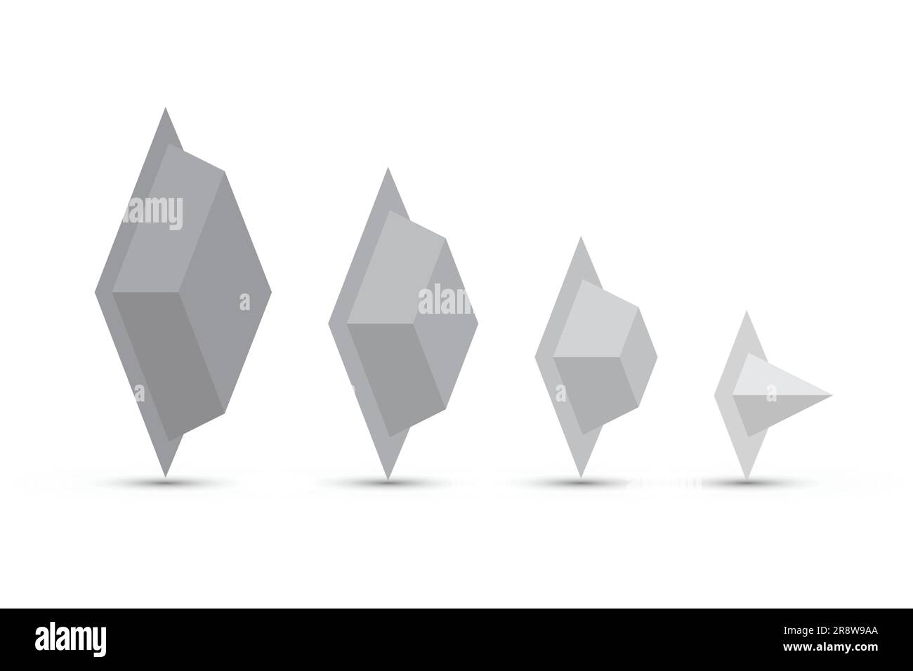 Four pieces of different shades of gray from a pyramid in a row Stock ...