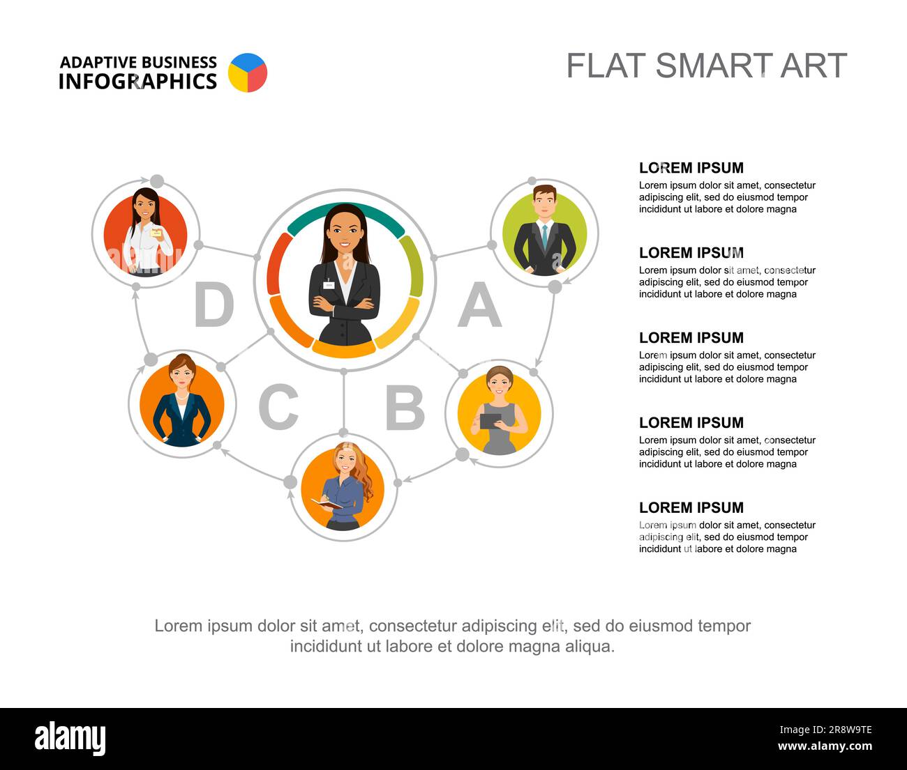 Five connected circles process chart template for presentation Stock ...