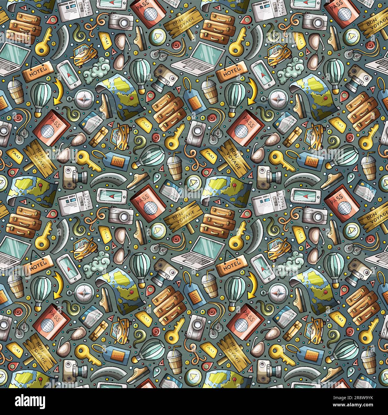 Cartoon Traveling seamless pattern with lots of objects Stock Vector ...