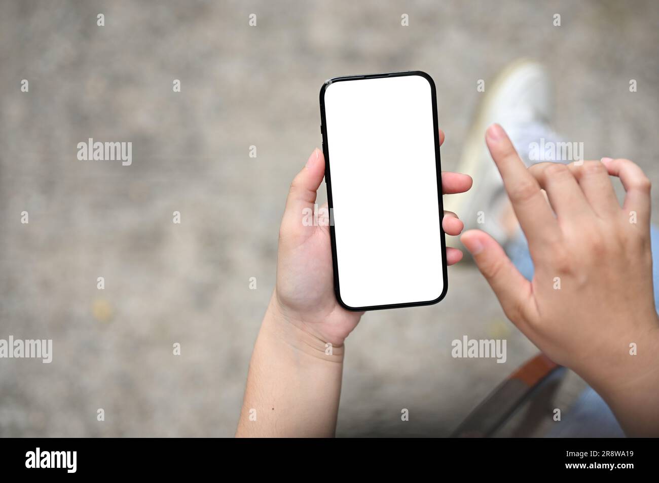 Close-up image of a smartphone white screen mockup for displaying your ...