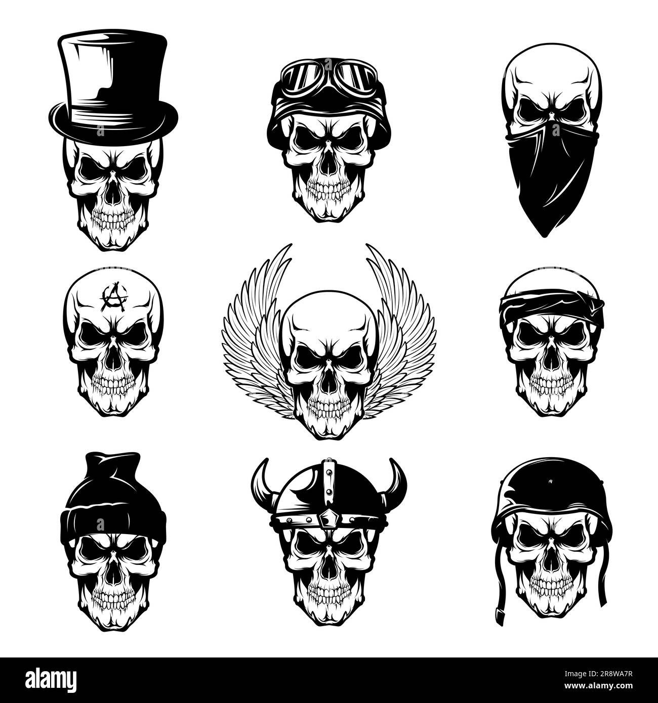 Different skull tattoo flat icon set Stock Vector Image & Art - Alamy