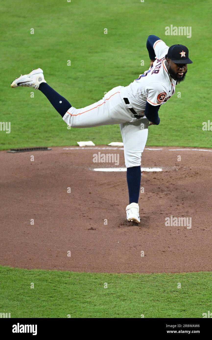 Houston Astros starting pitcher Cristian Javier (53) in the top of the ...