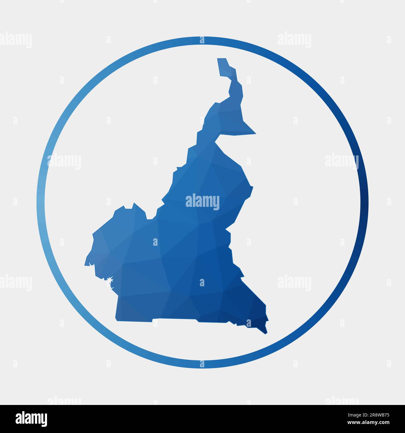 Cameroon icon. Polygonal map of the country in gradient ring. Round low ...