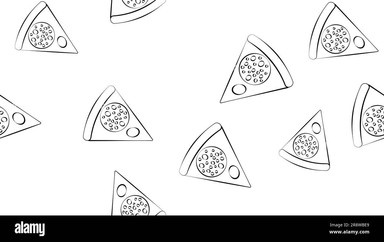 slice of pizza on a white background, vector illustration, black and ...