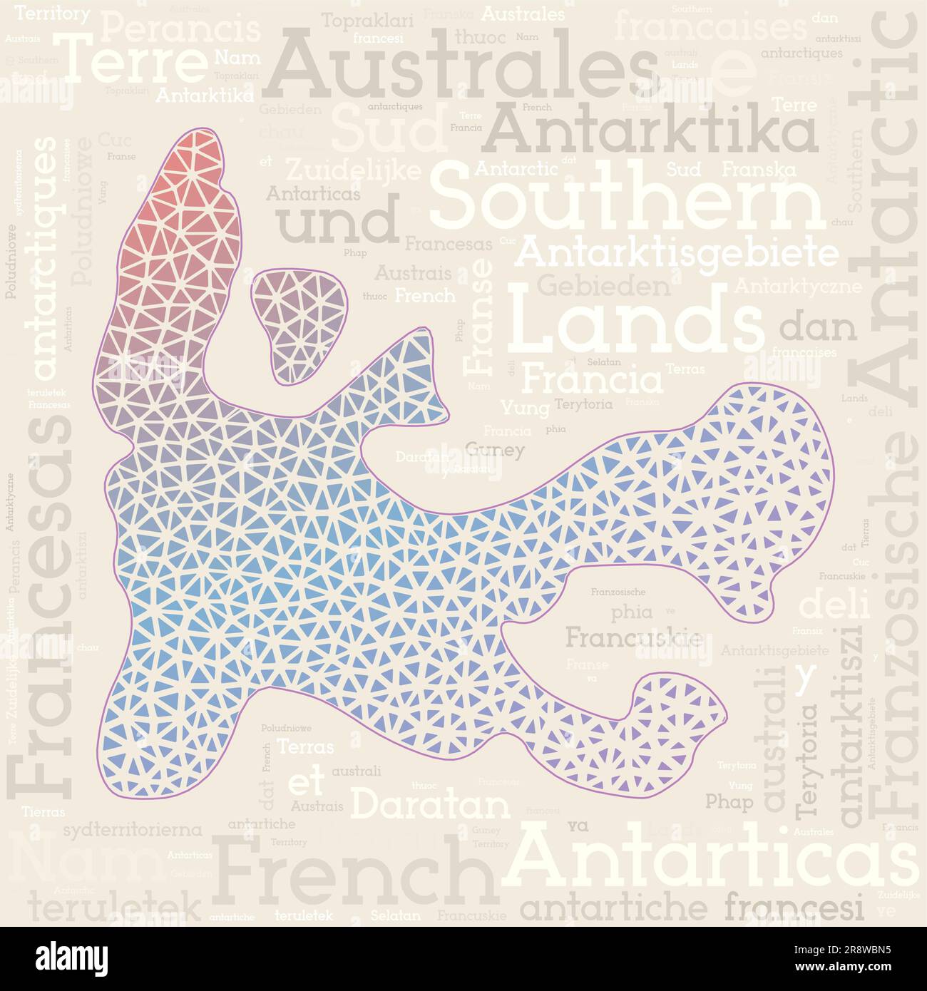 TAAF map design. Country names in different languages and map shape ...