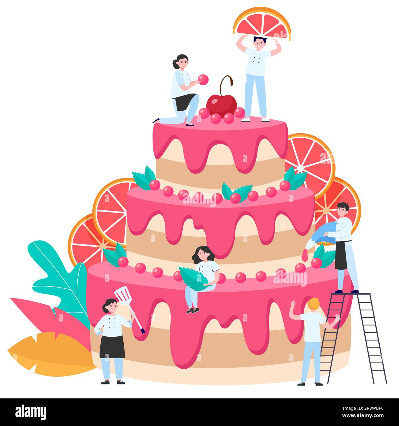 Pastry chefs decorating big wedding or birthday cake Stock Vector Image ...