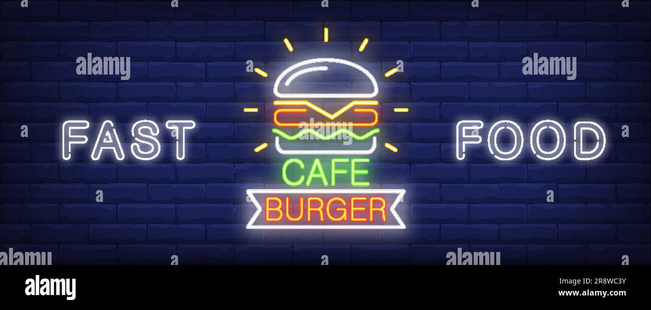 Burger cafe neon sign Stock Vector Image & Art - Alamy