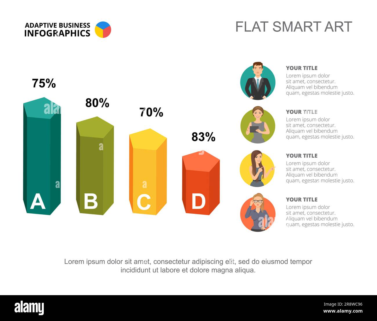 Presentation slide with percentage bars and staff icons Stock Vector ...