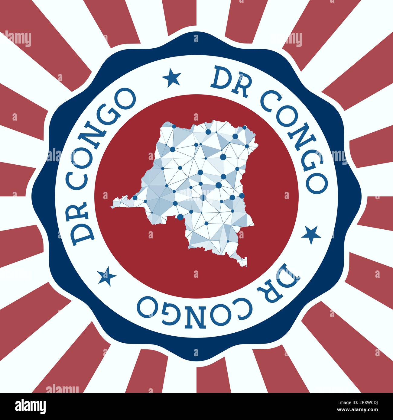 DR Congo Badge. Round logo of country with triangular mesh map and ...