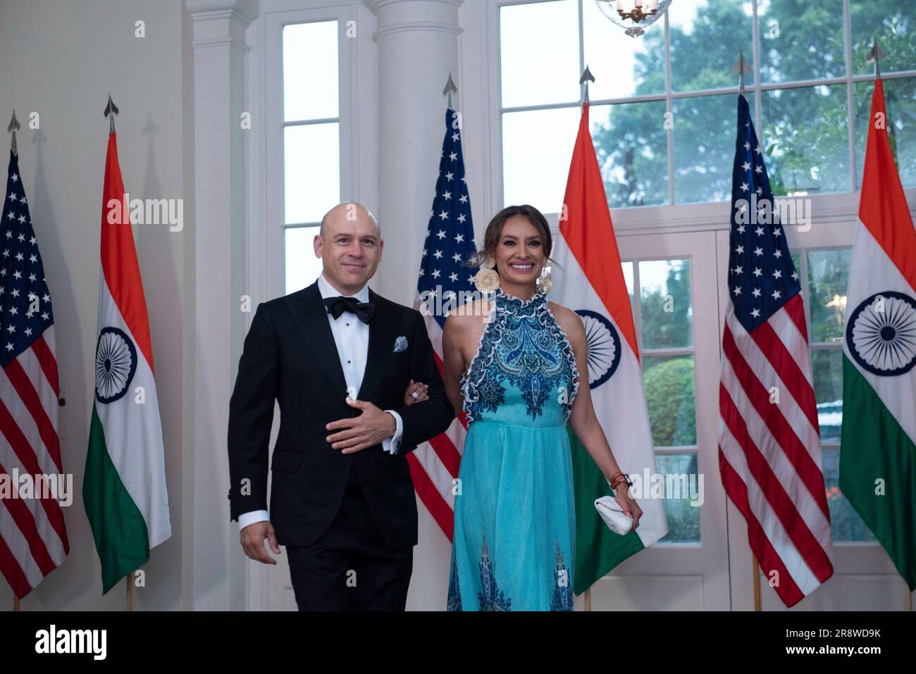Maria Teresa Kumar and Raj Udiaver Kumar arrive to attend a State ...