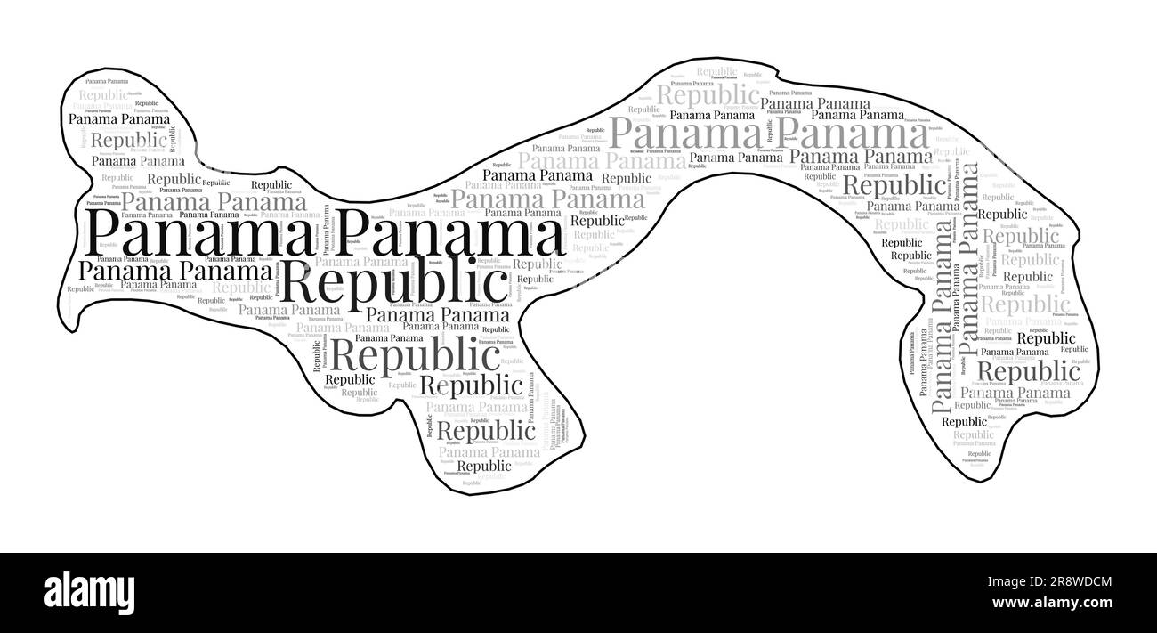 Panama shape filled with country name in many languages. Panama map in ...
