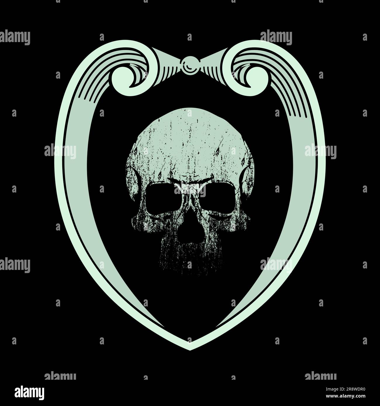 t-shirt design of a skull reflected in a dark mirror. vector ...
