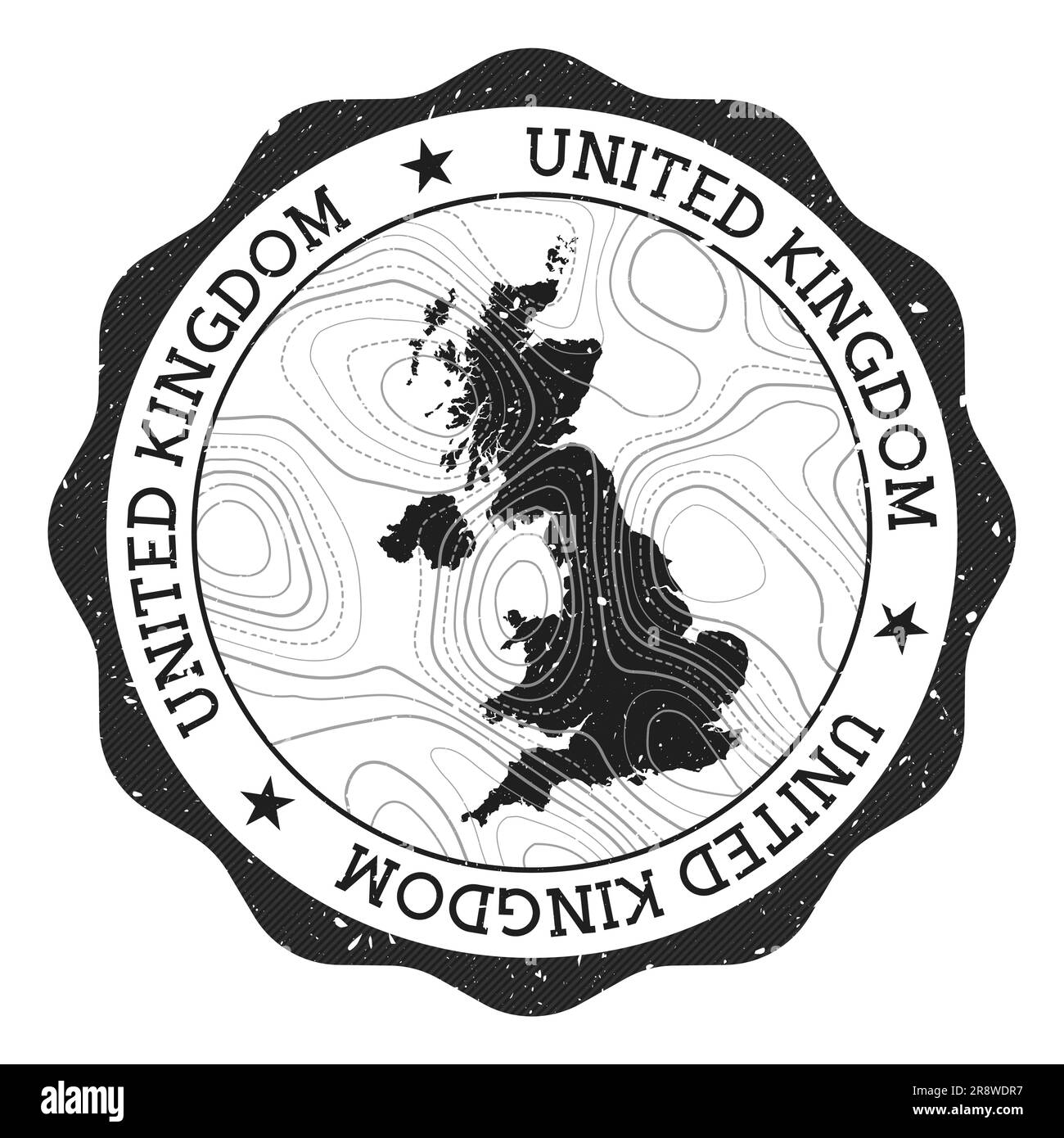 United Kingdom outdoor stamp. Round sticker with map of country with ...