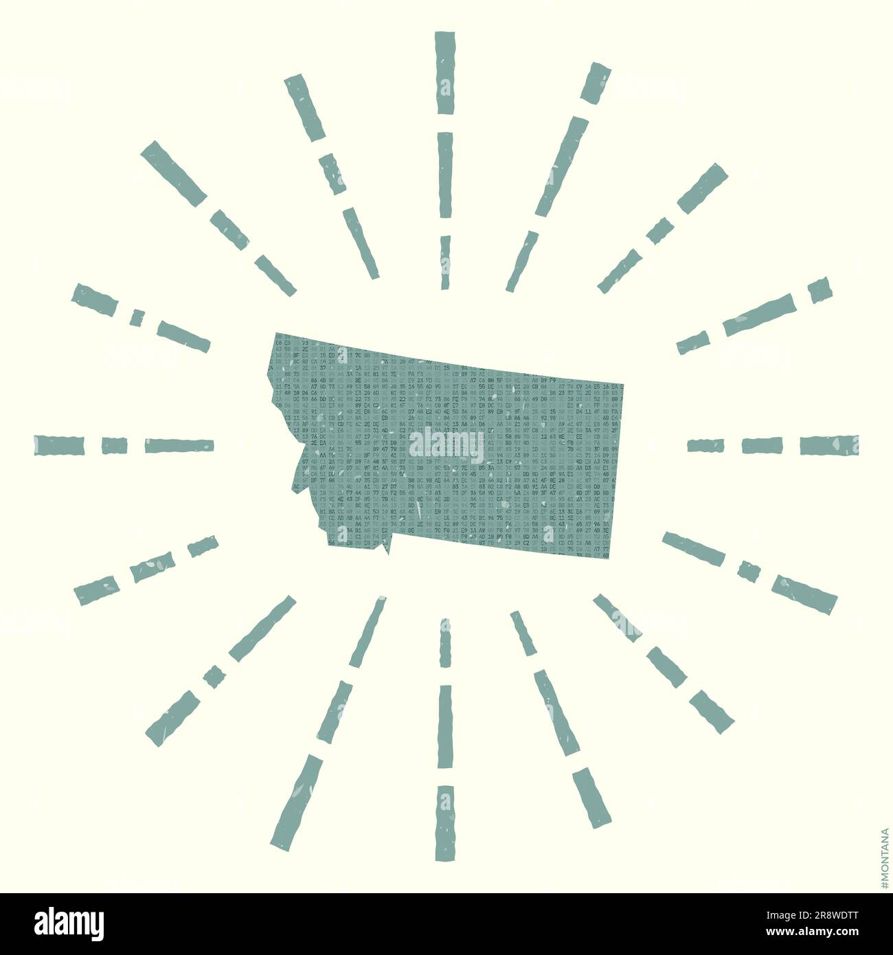 Montana Logo. Grunge sunburst poster with map of the US state. Shape of ...
