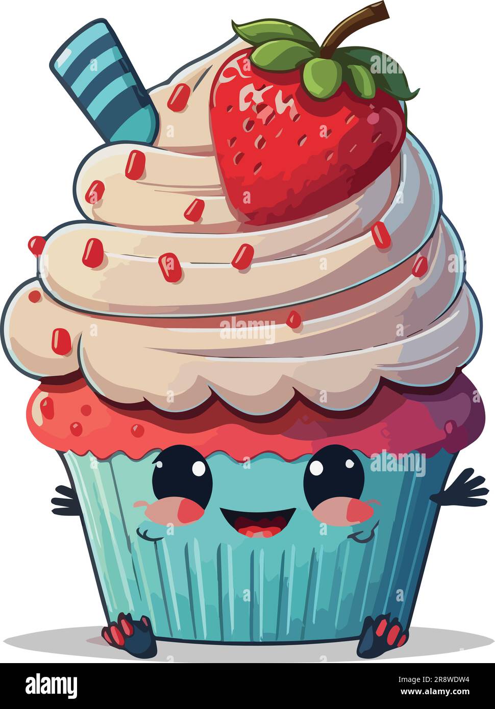 Cute cartoon cupcake character with strawberry Stock Vector Image & Art ...