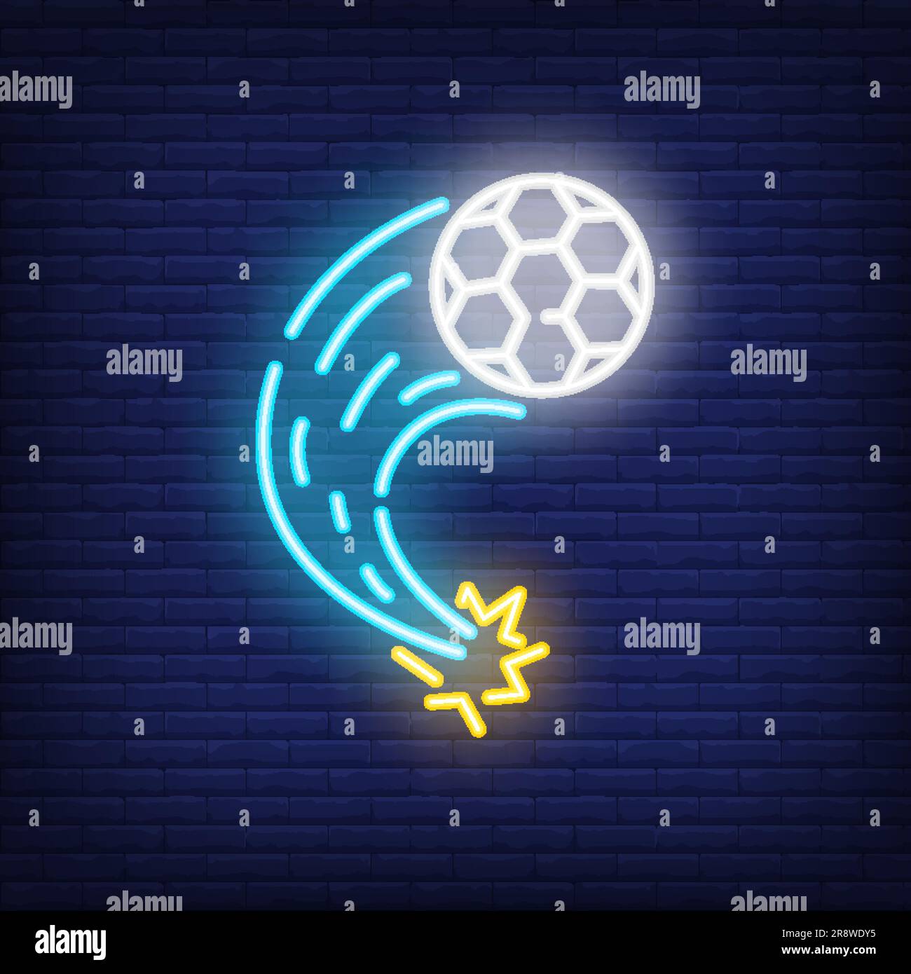 Flying soccer ball on brick background. Neon style illustration Stock ...