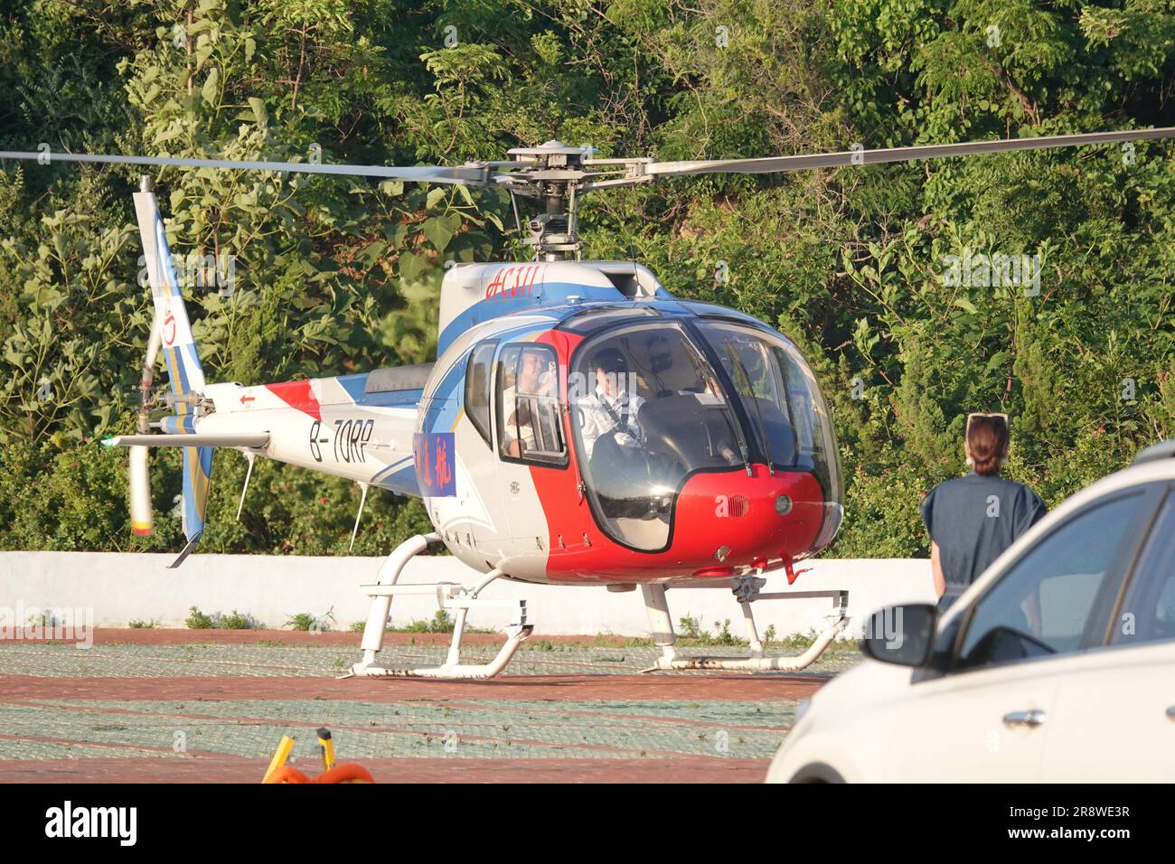 YANTAI, CHINA - JUNE 21, 2023 - An AC311 helicopter carries out a ...