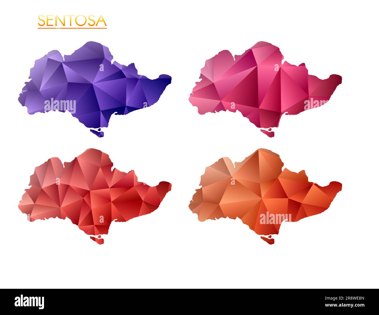 Set of vector polygonal maps of Sentosa. Bright gradient map of island ...