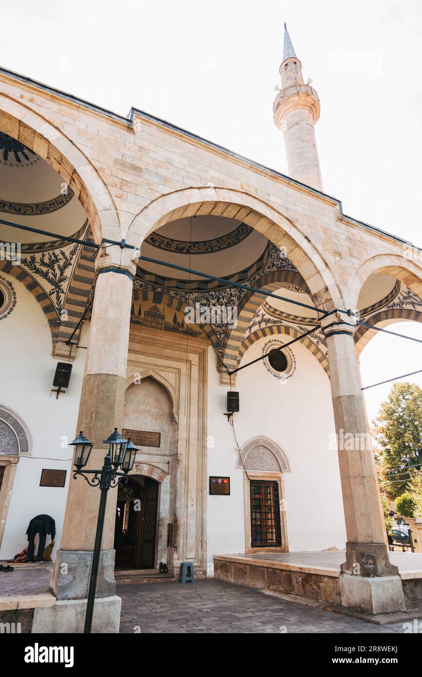 the entrance to The Great Mosque (Xhamia e Madhe) in Pristina, Kosovo ...