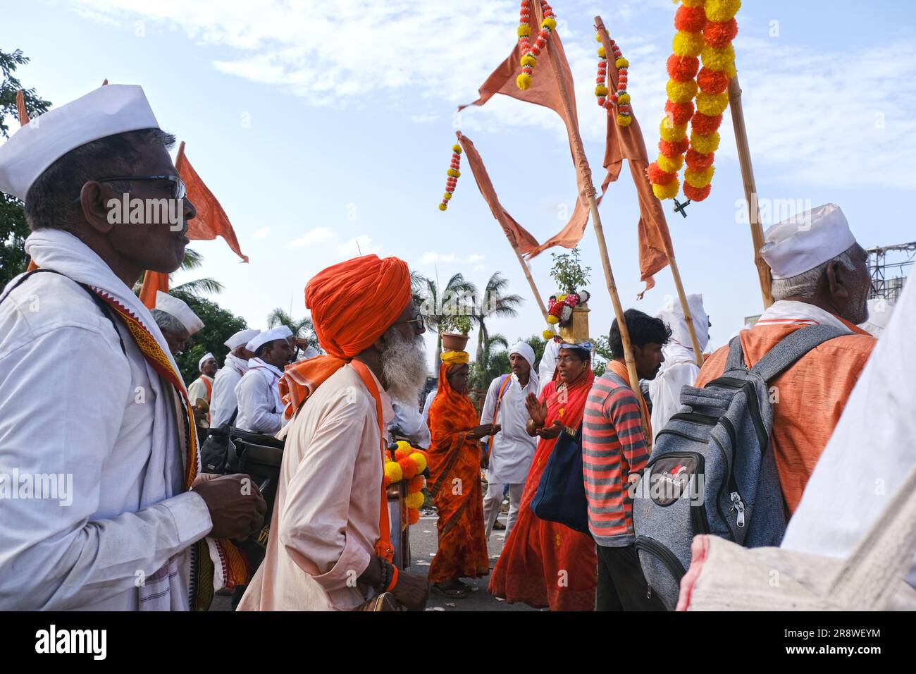 Pune, India 14 July 2023, cheerful Pilgrims at Palkhi, During ...