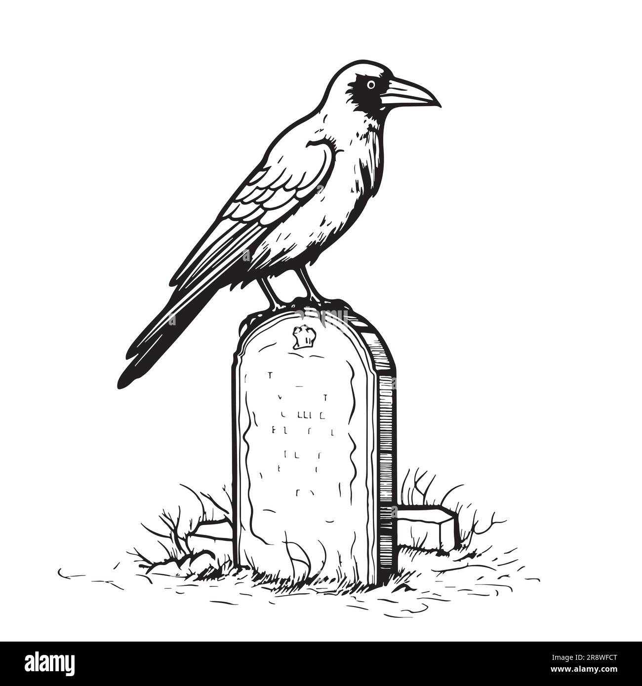 Black crow on tombston sketch hand drawn in doodle style Vector ...