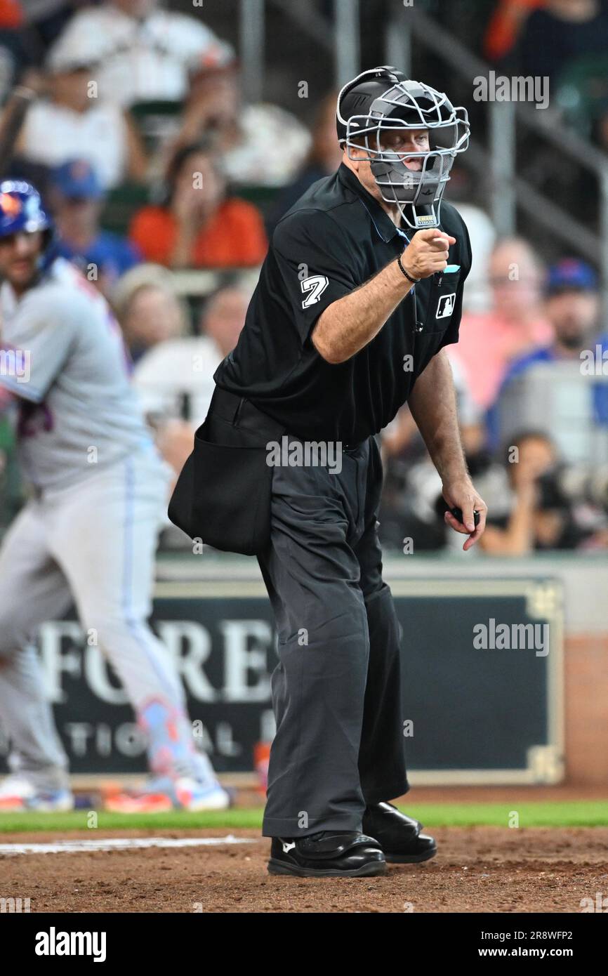MLB home plate umpire Dan Bellino (2) calls a strike during the MLB ...