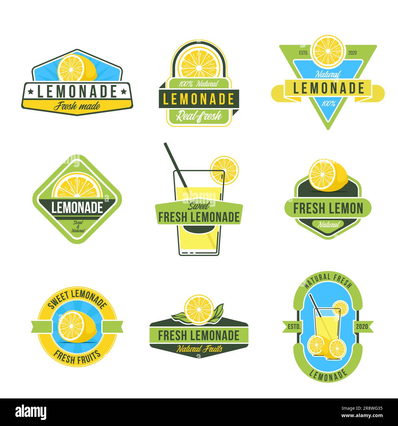Natural lemon juice flat labels set Stock Vector Image & Art - Alamy
