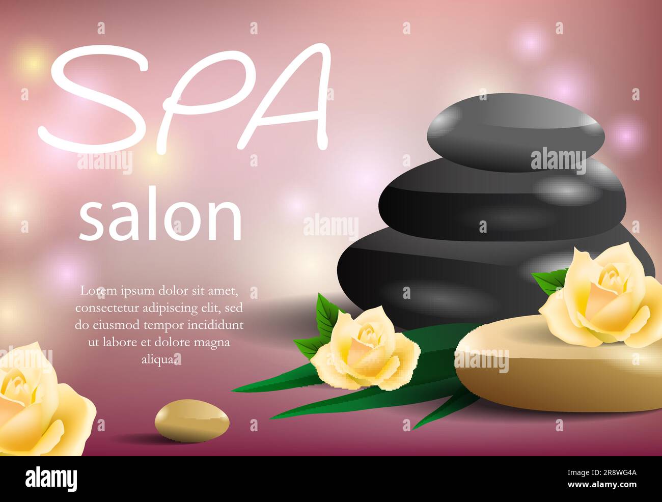 Spa salon lettering with stone stack and yellow roses Stock Vector ...