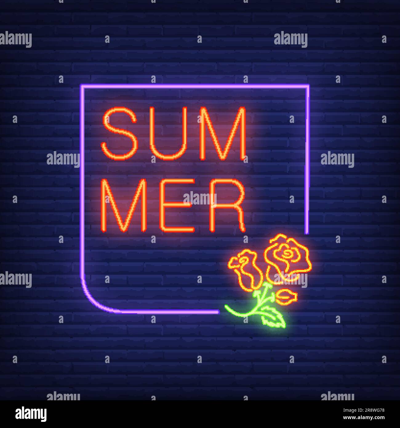 Summer neon text in frame with roses Stock Vector Image & Art - Alamy