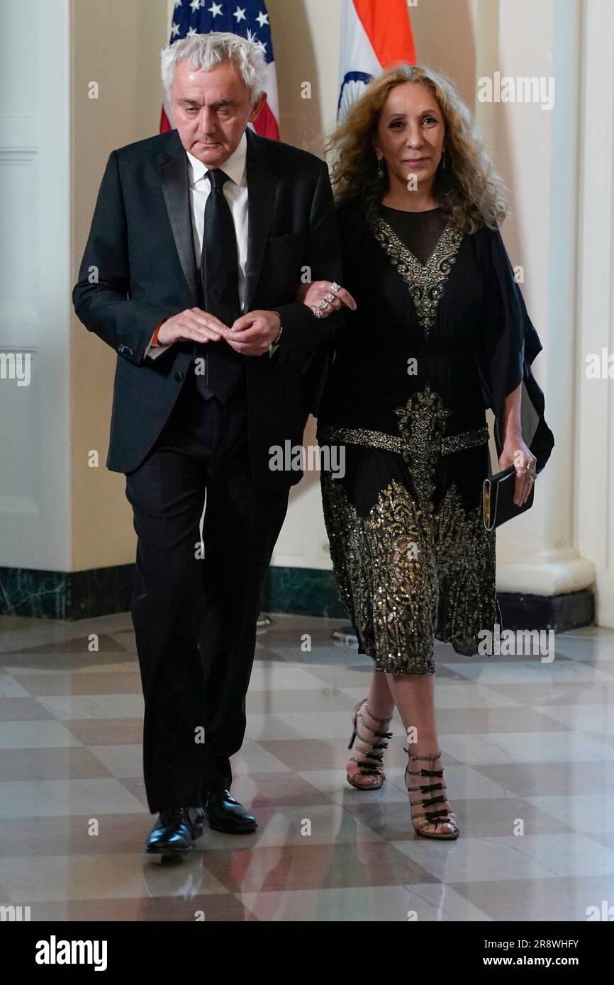 Designer Reem Acra, right, and Nicolas Tabbal arrive for the State ...
