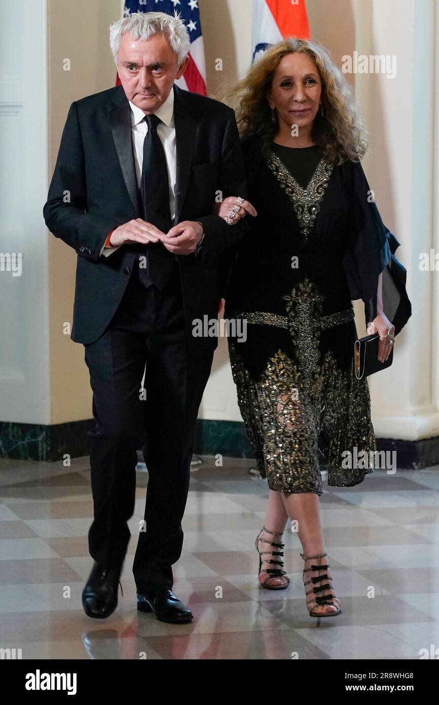 Designer Reem Acra, right, and Nicolas Tabbal arrive for the State ...