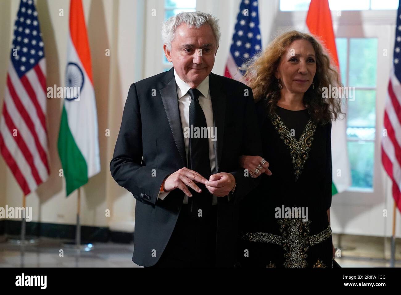 Designer Reem Acra, right, and Nicolas Tabbal arrive for the State ...