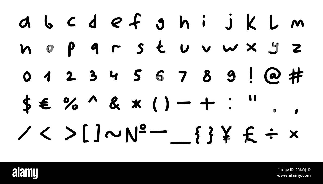 Scribble black english latin abc alphabet font with digits and symbols ...