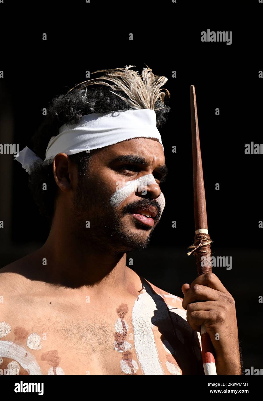 Brisbane, Australia. 23rd June, 2023. A member of the Traditional ...