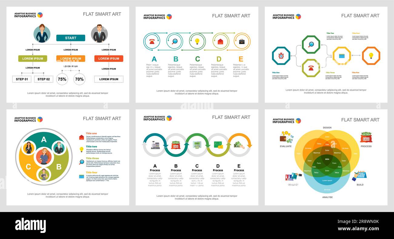 Colorful planning and strategy concept infographic charts set Stock ...