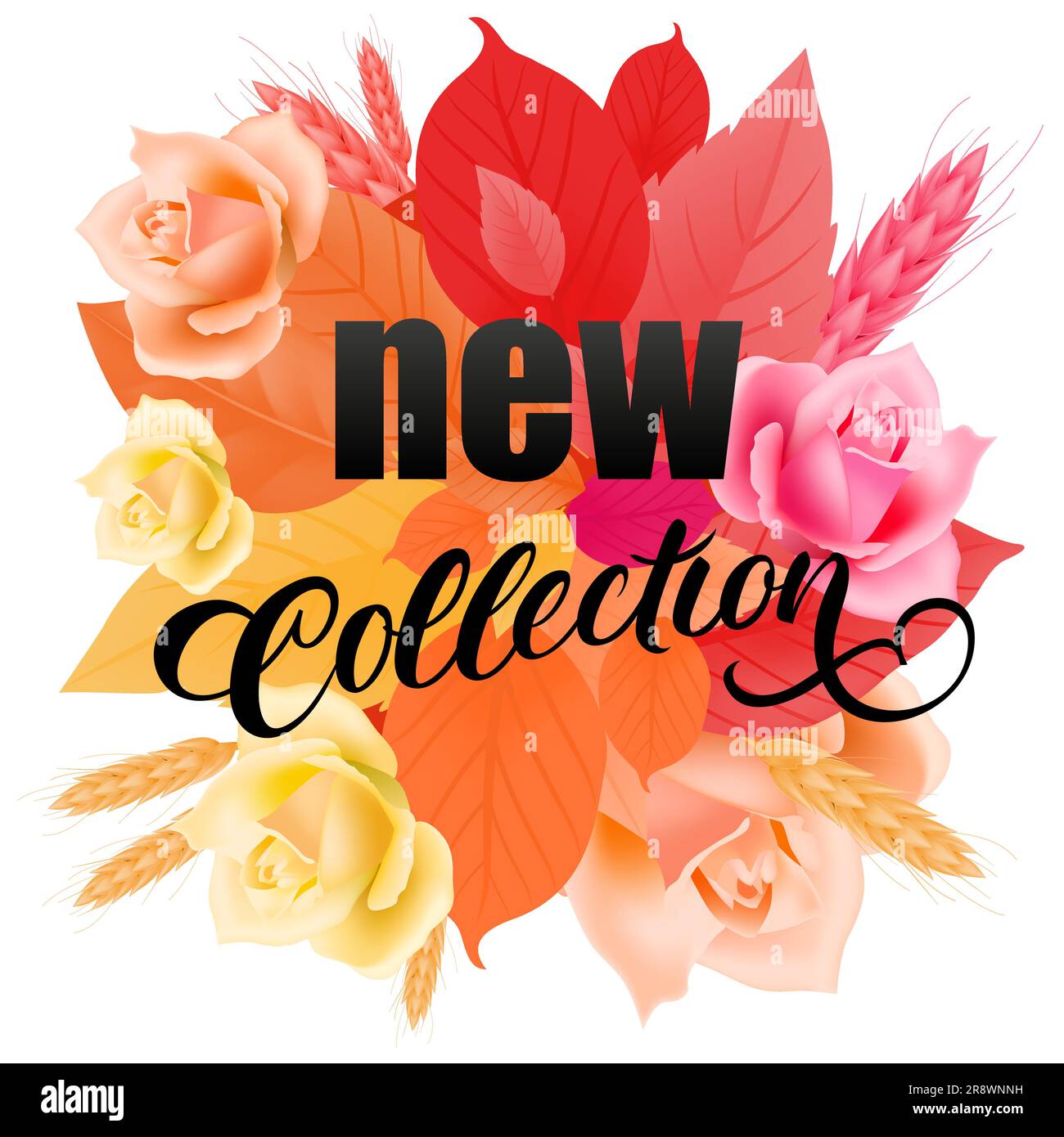 New collection calligraphic lettering with flowers and leaves Stock ...