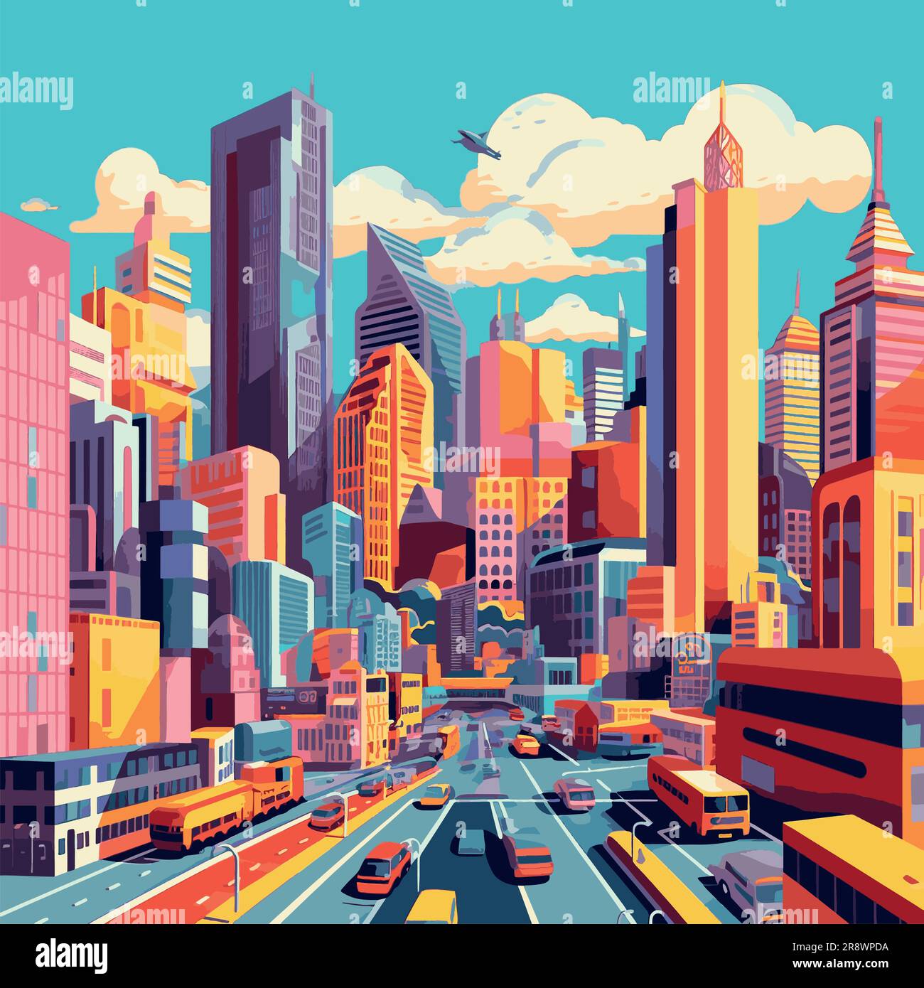 City landscape with modern buildings at the sunset Stock Vector Image ...