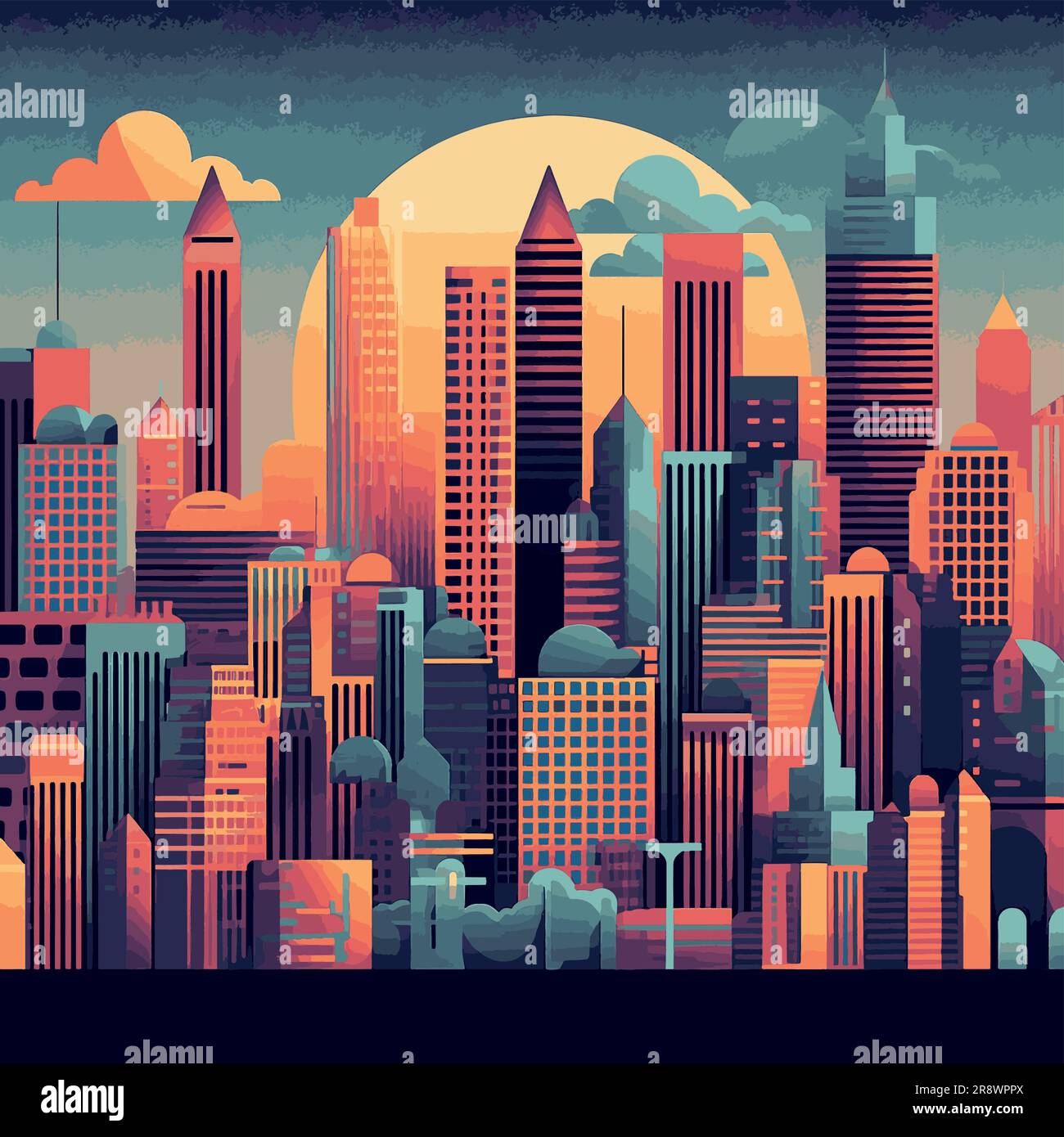 City landscape with modern buildings at the sunset Stock Vector Image ...