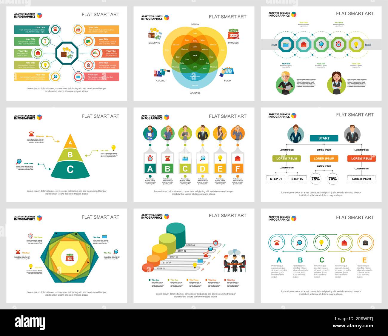 Colorful smart art charts set for presentation slide templates Stock ...