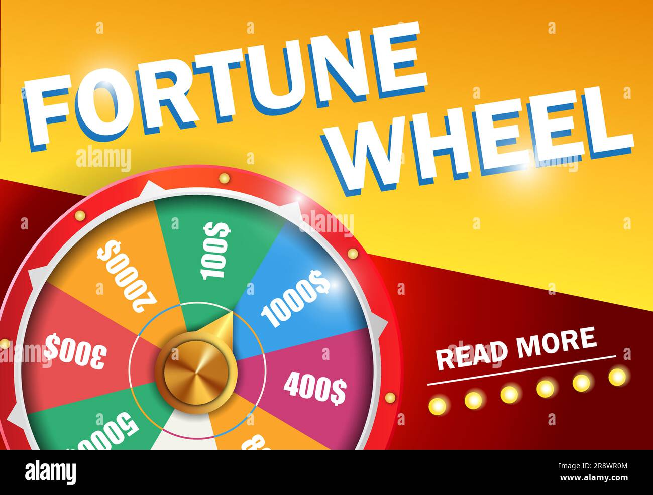Fortune wheel read more lettering on red and yellow background Stock ...