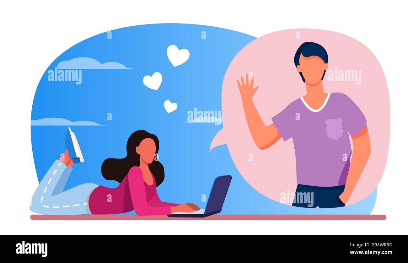 Romantic woman chatting with boyfriend via laptop Stock Vector Image ...