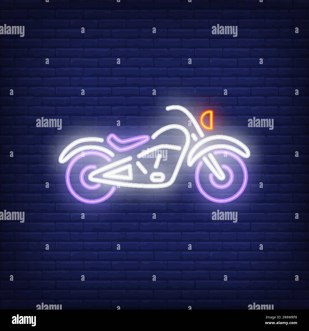 Custom motorcycle on brick background. Neon style illustration Stock ...