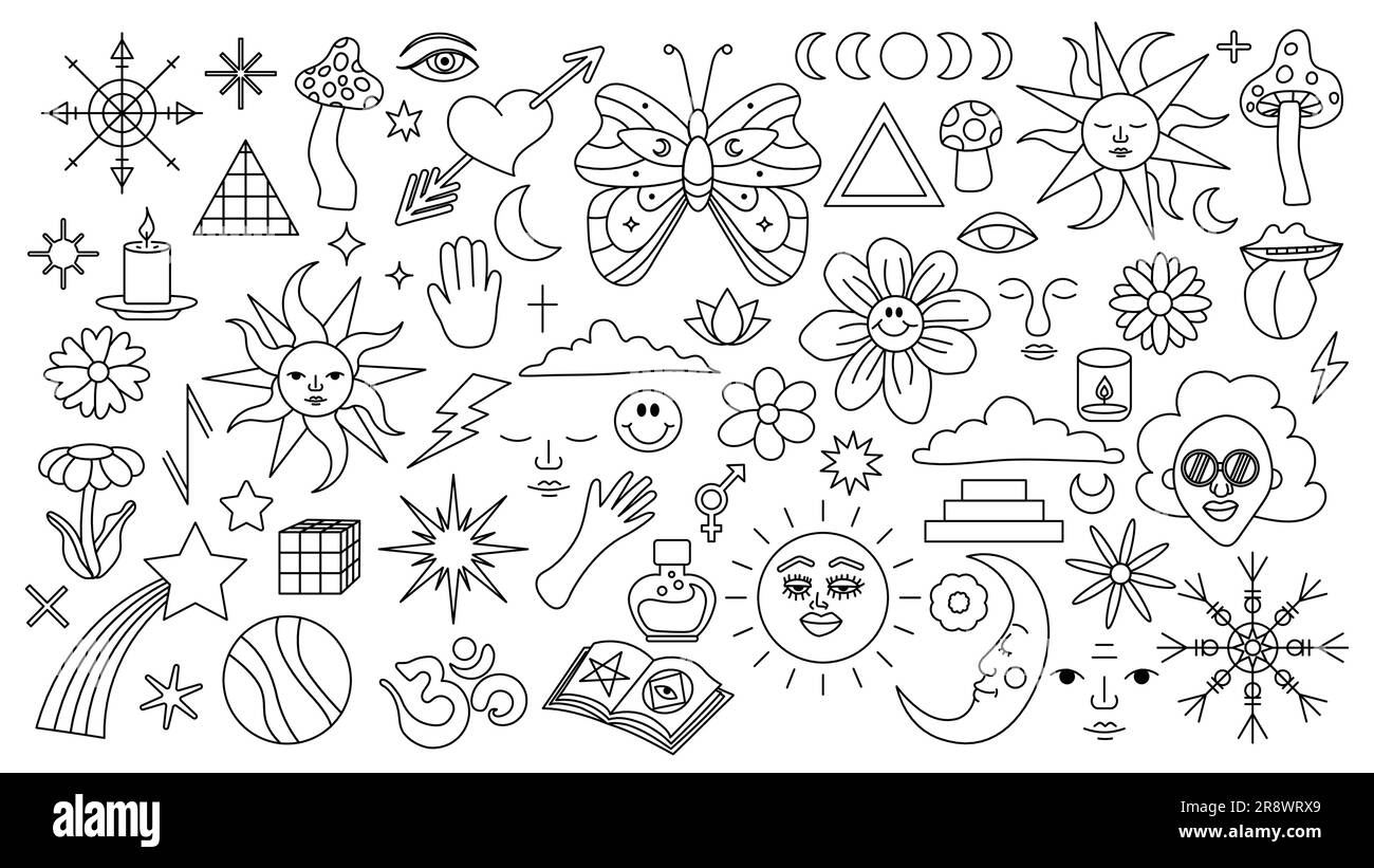 Magic background in retro style with hand drawn elements. Decorative ...