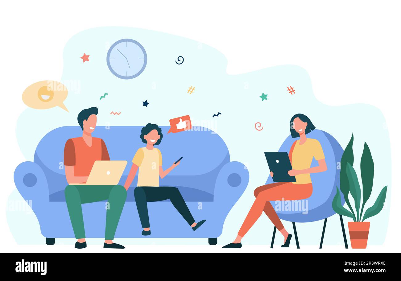 Parents couple and kid using gadgets Stock Vector Image & Art - Alamy