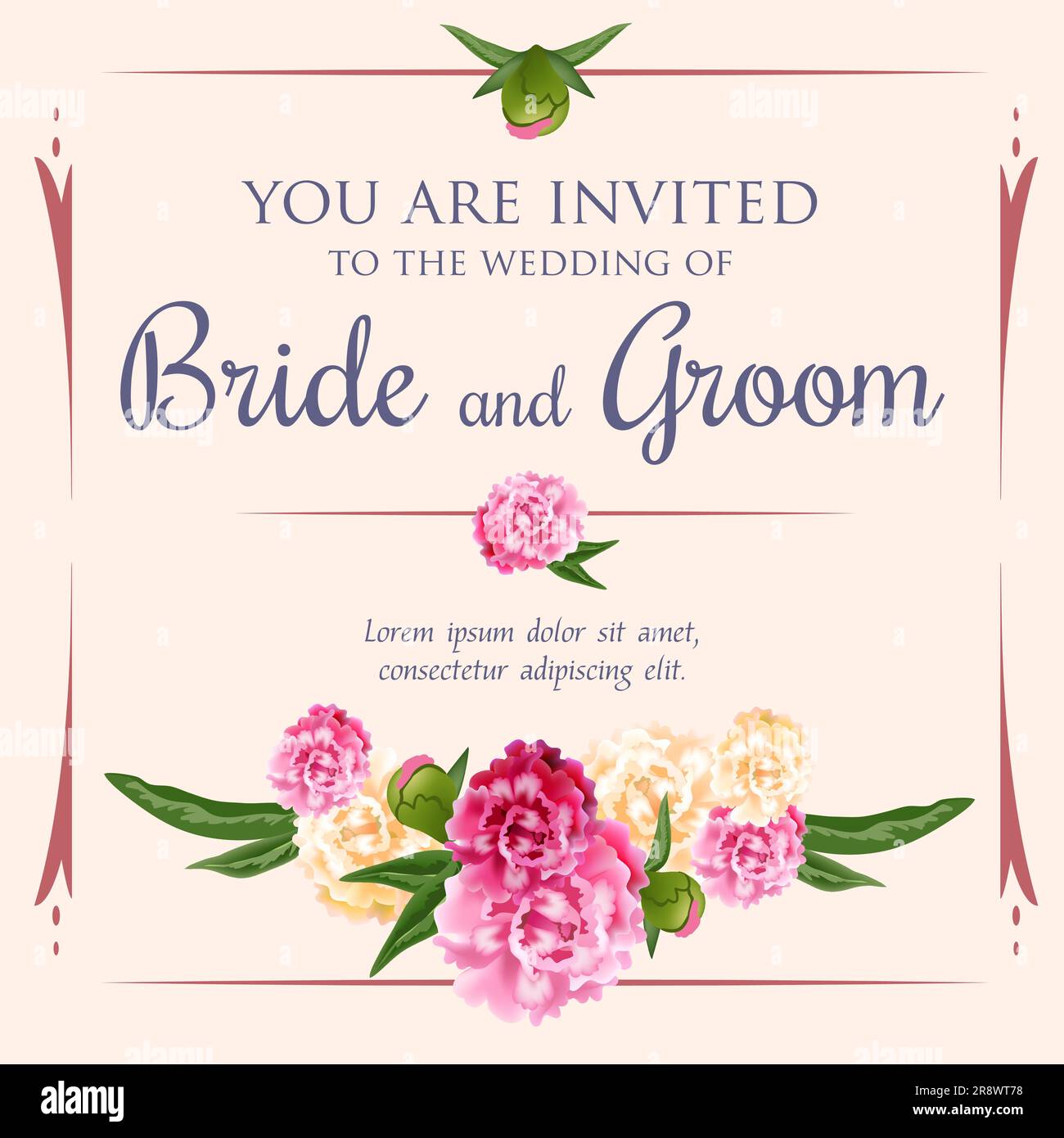 Wedding invitation design with bunch of peonies Stock Vector Image ...