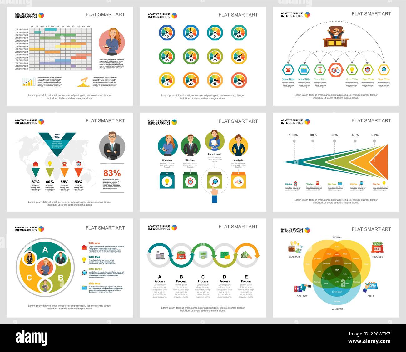 Colorful planning and marketing concept infographic charts set Stock ...