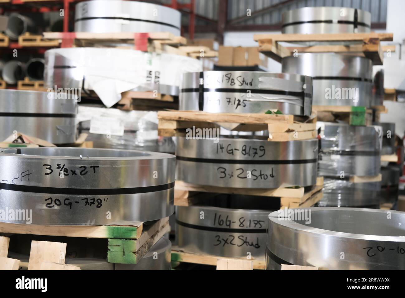 Stacks of steel Stud metal coil for metal roofing factory Stock Photo ...