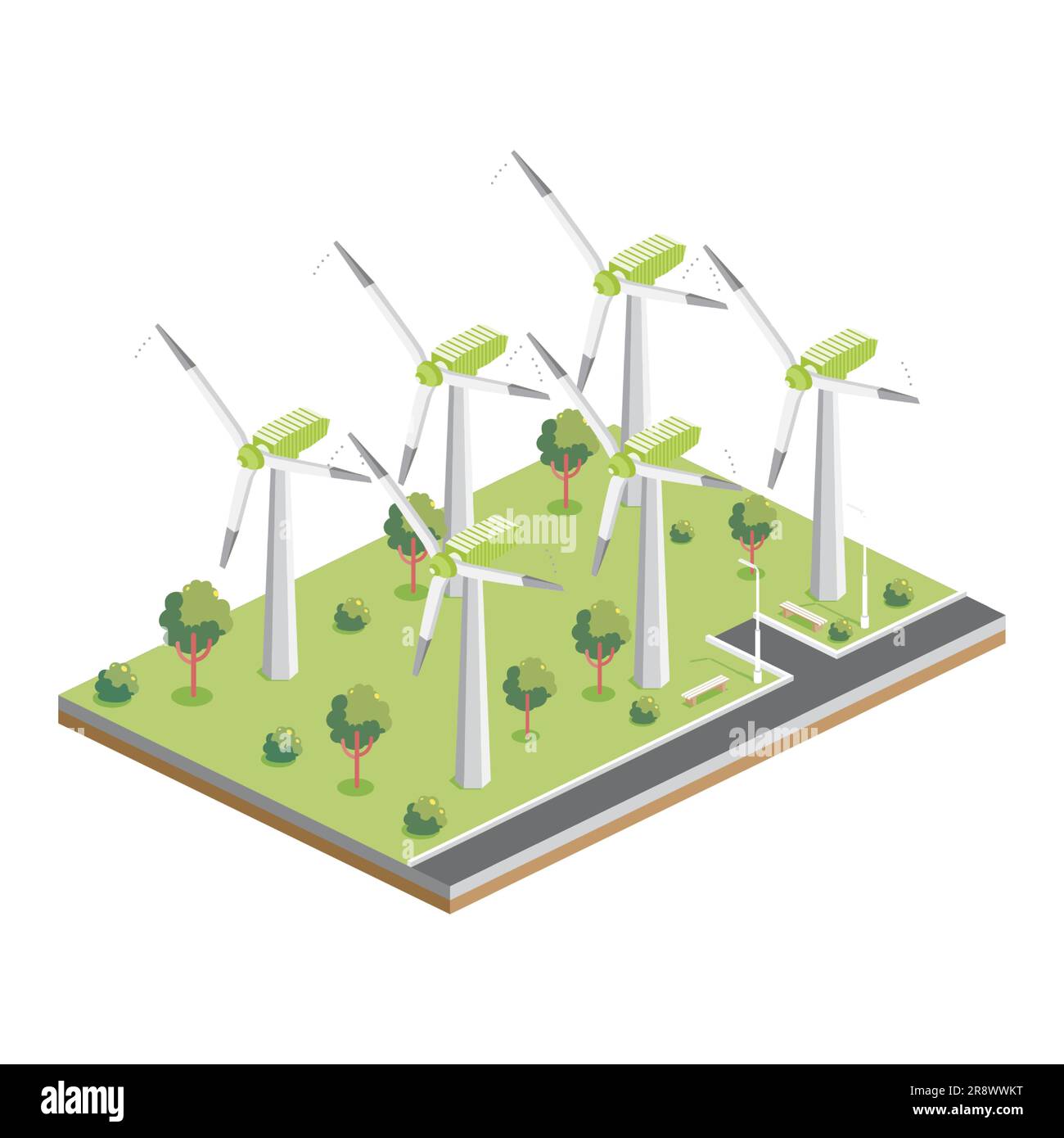 Wind Turbines Farm. Isometric Power Generator. Vector Illustration ...