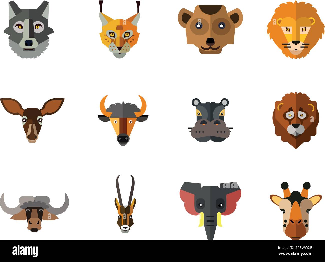 Animal Faces Icon Set Stock Vector Image & Art - Alamy