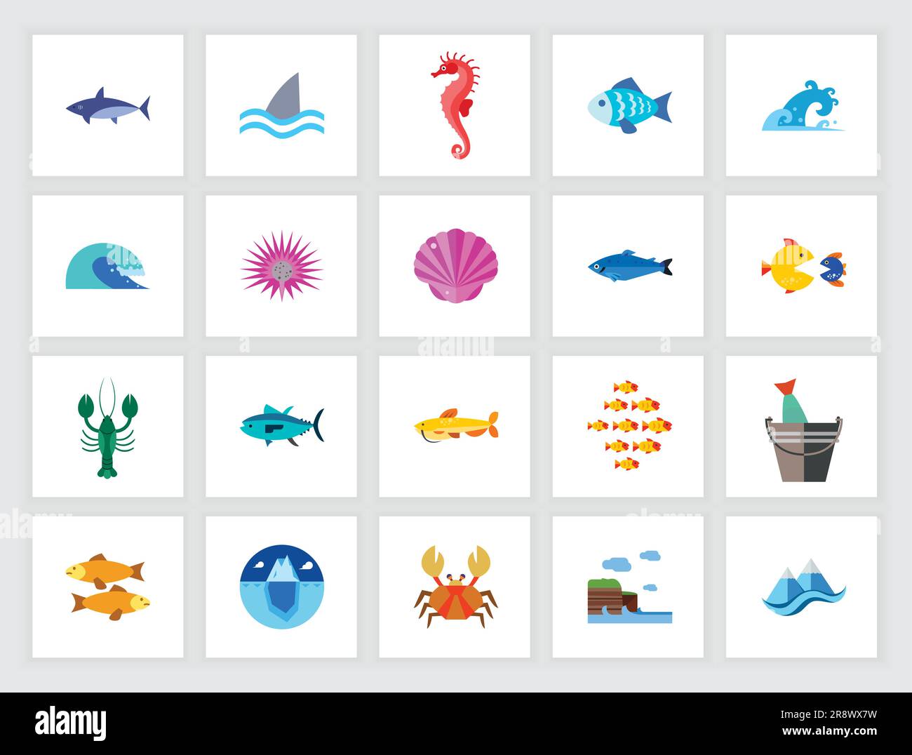 Marine life concept. Flat icon set Stock Vector Image & Art - Alamy
